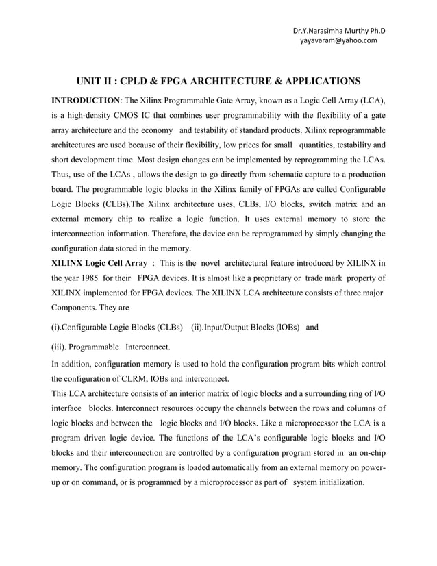 Unit Ii Cpld And Fpga Architectures And Applications Docx Programming