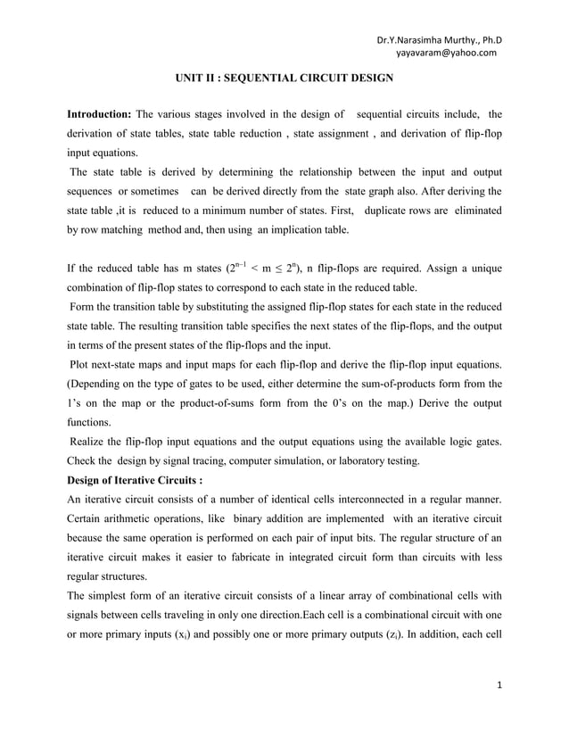 UNIT-II : SEQUENTIAL CIRCUIT DESIGN | DOCX | Programming Languages | Computing
