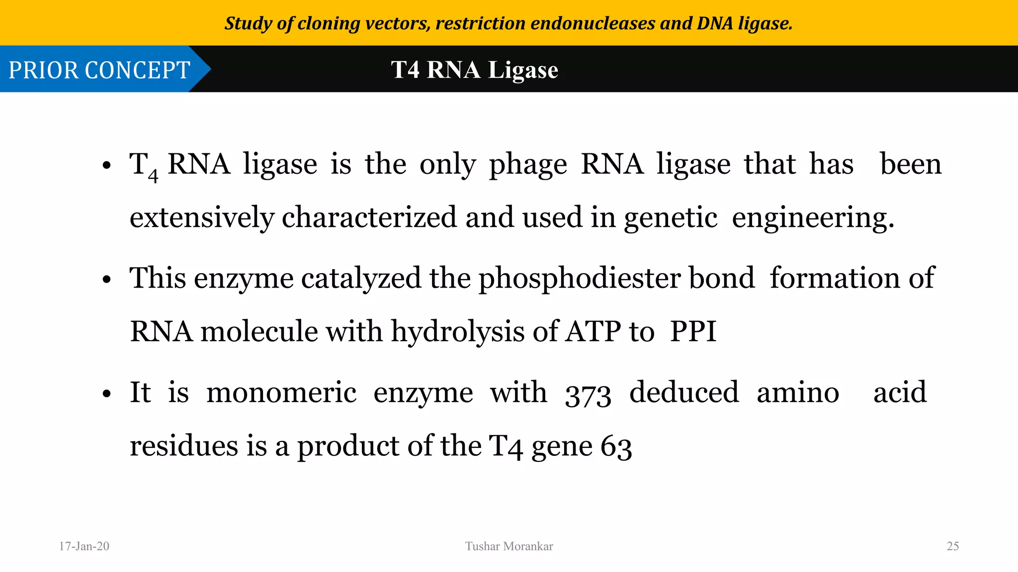 Study of cloning vectors, restriction endonucleases and DNA ligase. | PDF