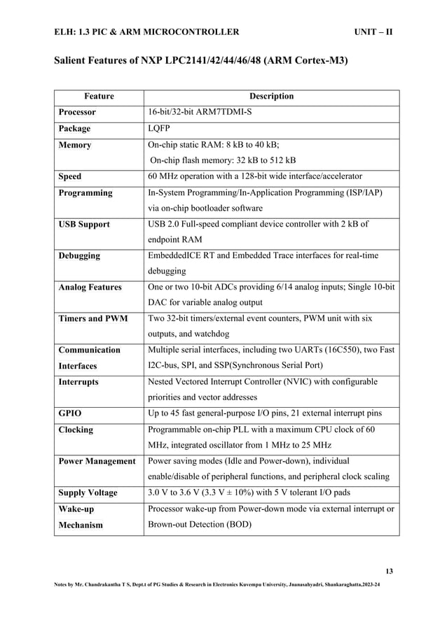 ELH-1.3 PIC & ARM MICROCONTROLLER UNIT II ARM Processor | PDF