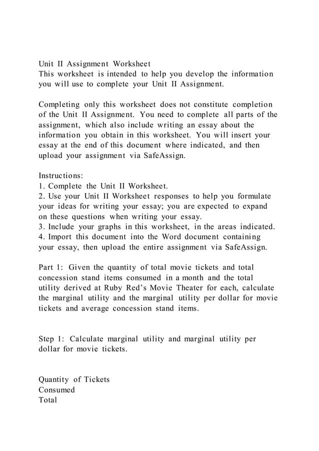 Unit II Assignment WorksheetThis worksheet is intended to help y | DOCX | Homework and Study ...