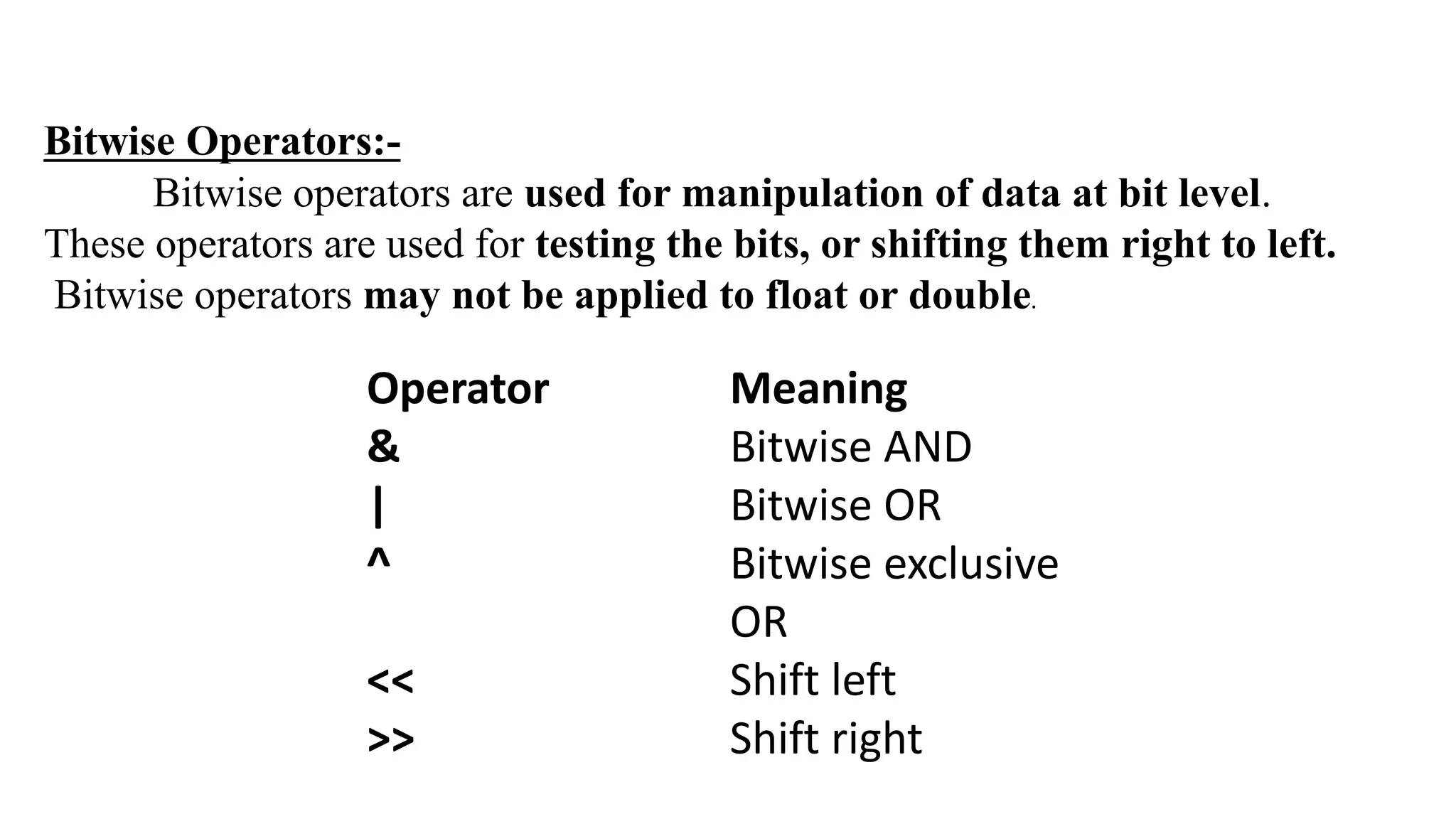 Unit ii chapter 1 operator and expressions in c | PDF