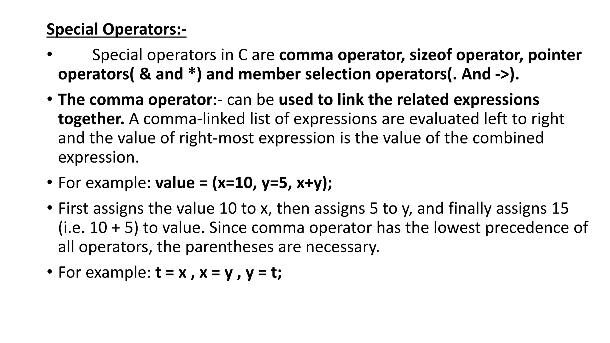Unit ii chapter 1 operator and expressions in c | PDF