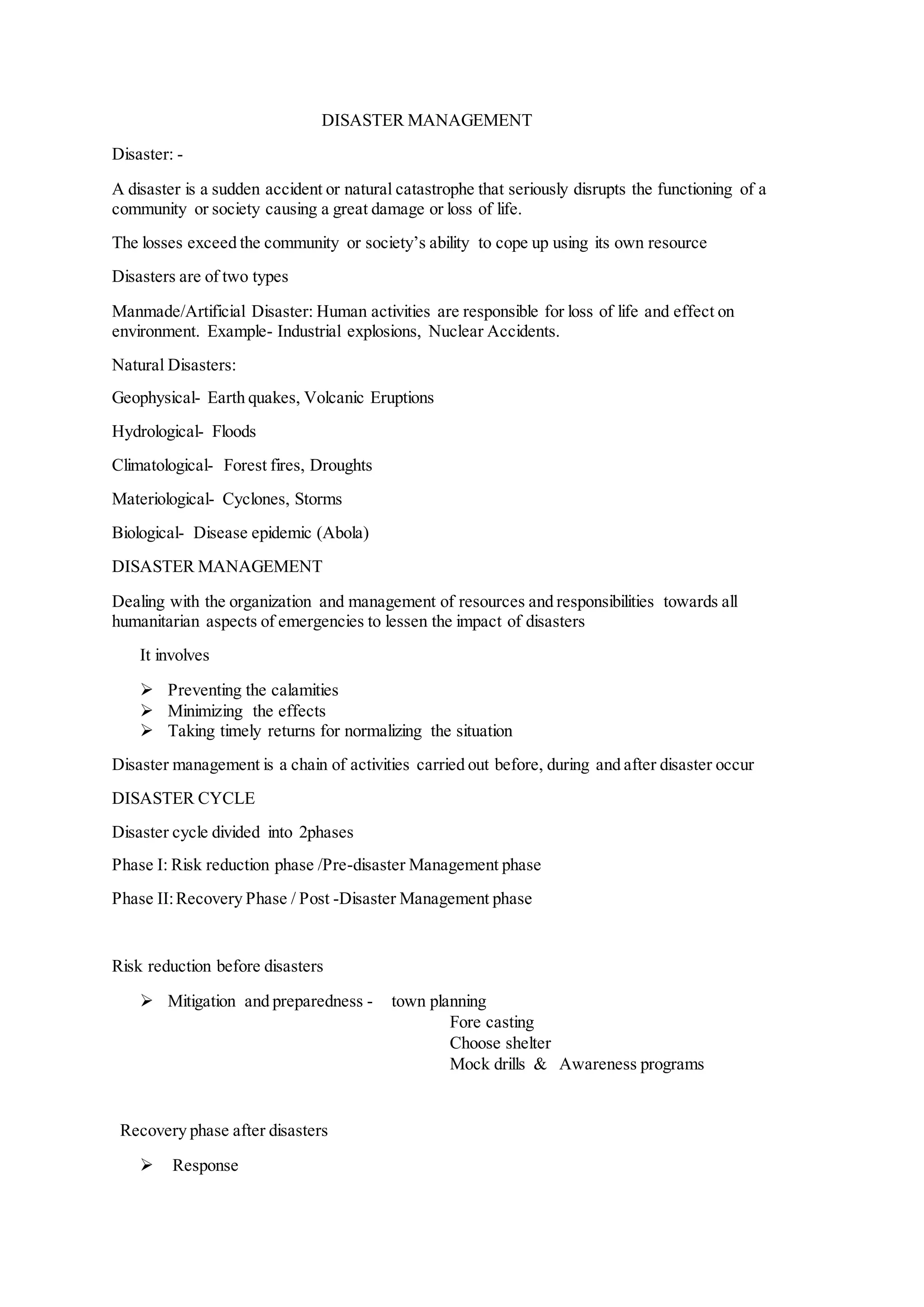 Unit ii disaster management | DOCX