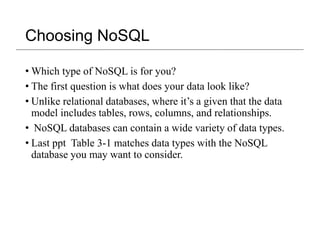 UNIT II Evaluating NoSQL for various .pptx | Databases | Computer Software and Applications