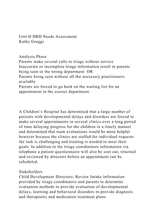 Unit II HRD Needs Assessment Kathy Greggs Analysis Phase.docx ...