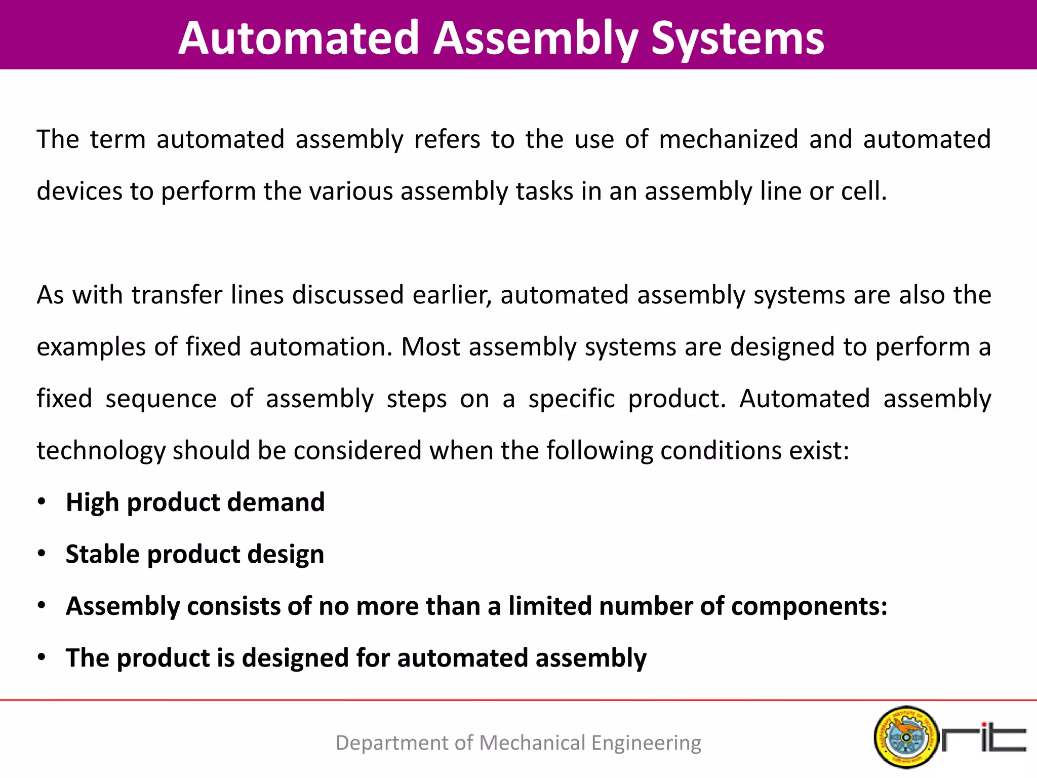 Unit iii. automated assemby systems | PPT