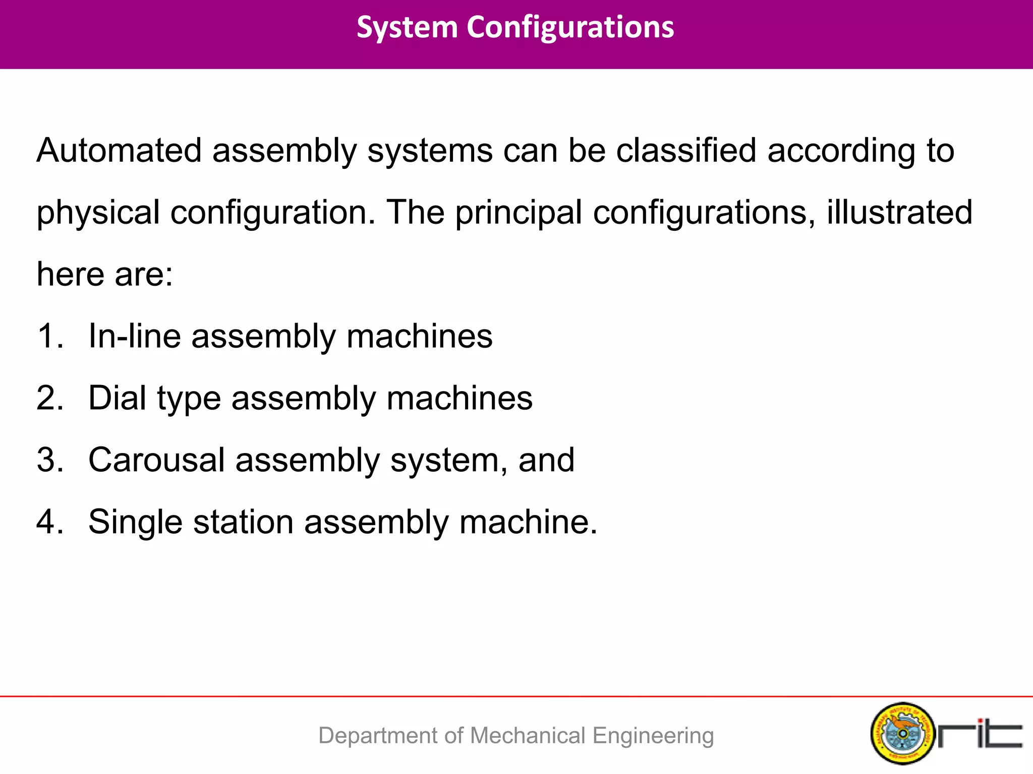 Unit iii. automated assemby systems | PDF