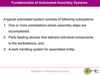Unit iii. automated assemby systems | PDF