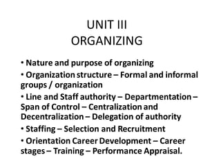 Unit III---- Organizing | PDF