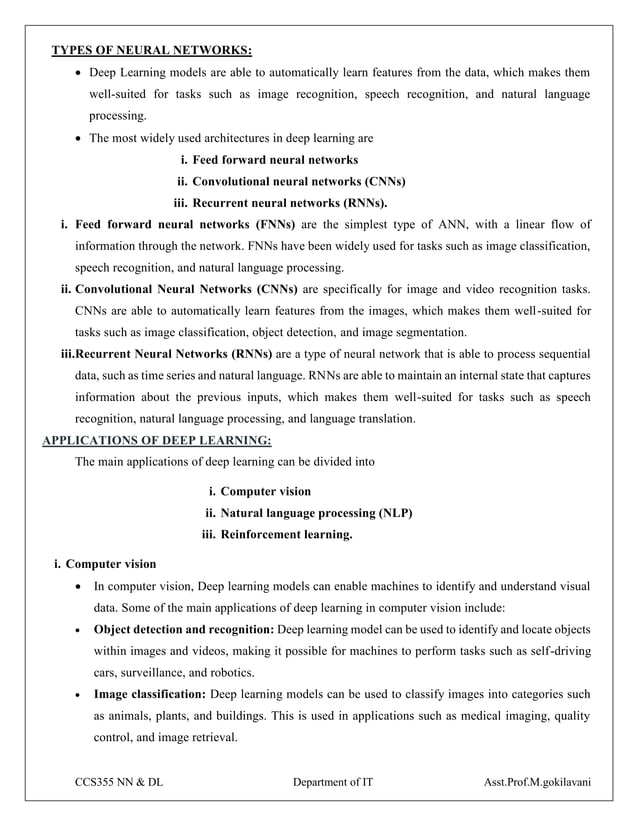 Ccs355 Neural Network And Deep Learning Unit Iii Notes And Question Bank Pdf