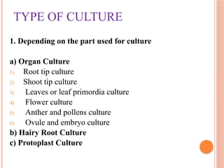 Plant tissue culture & Types of Plant tissue culture | PPTX