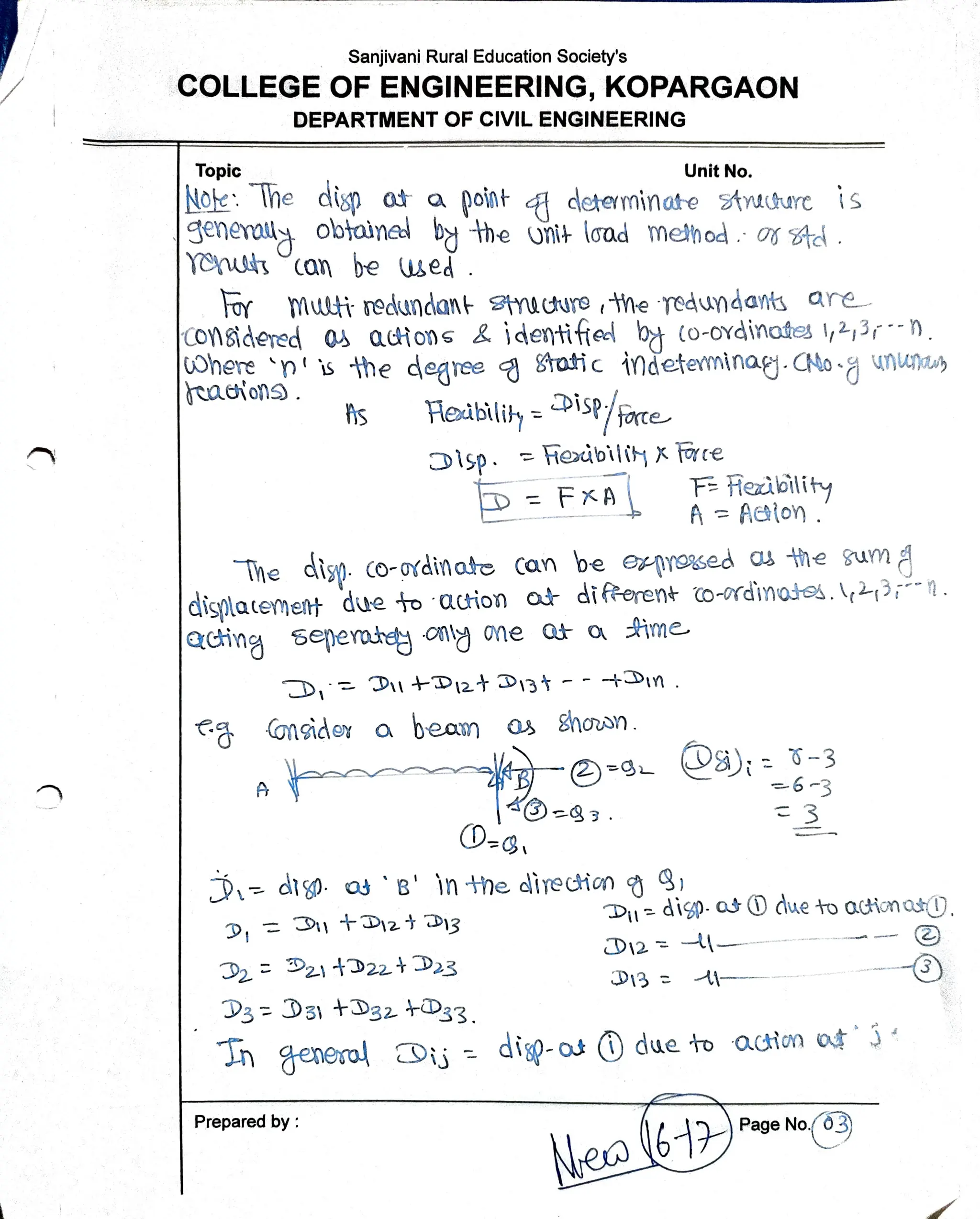 Flexibility Matrix Method for the analysis of indeterminate structures | PDF