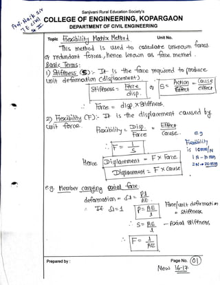 Flexibility Matrix Method for the analysis of indeterminate structures ...