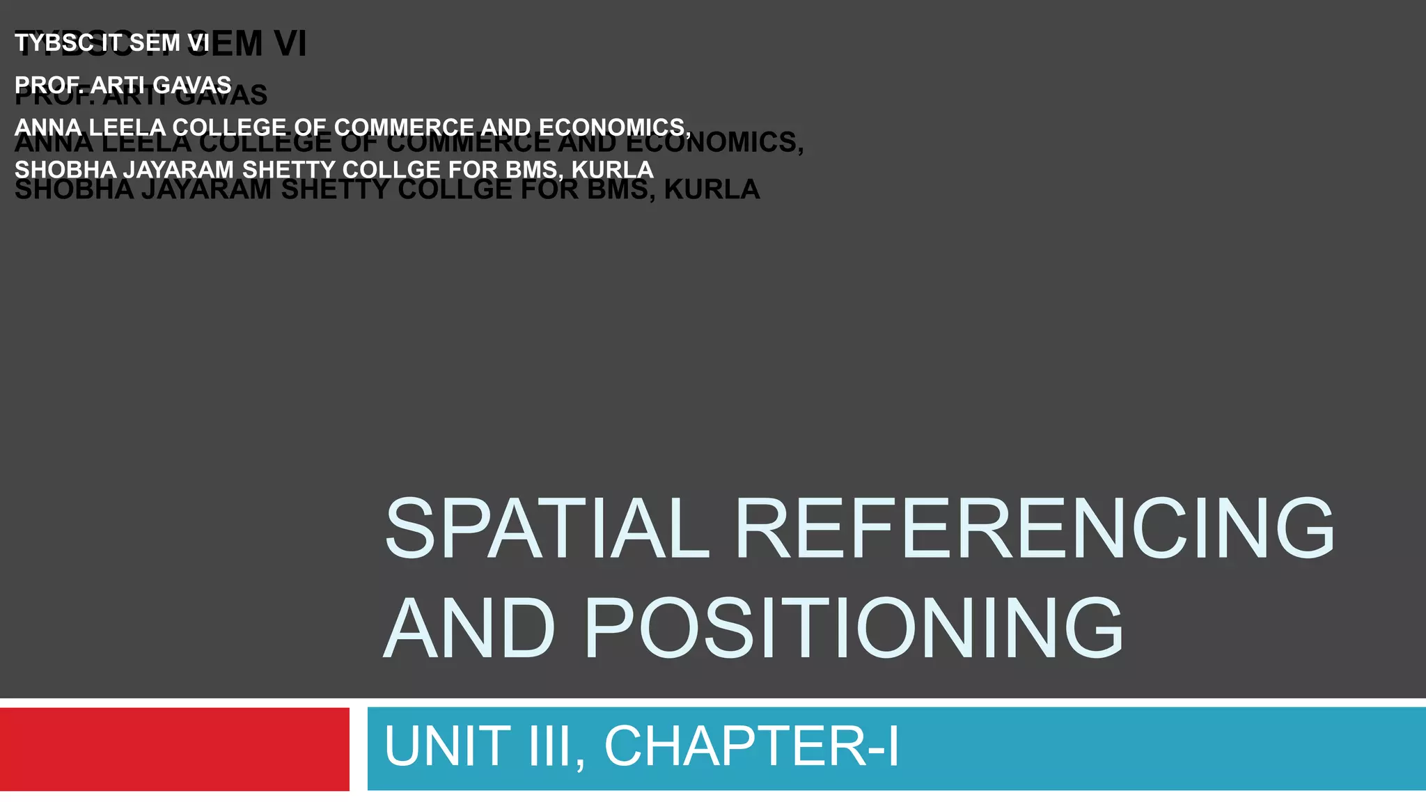 TYBSC IT PGIS Unit III Chapter I Spatial Referencing and Positioning | PPTX