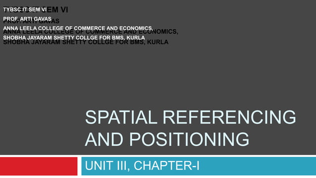 TYBSC IT PGIS Unit III Chapter I Spatial Referencing and Positioning | PPTX