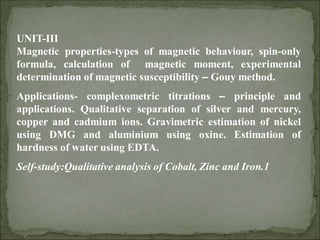 Unit III - Magnetic properties - Coordination | PDF