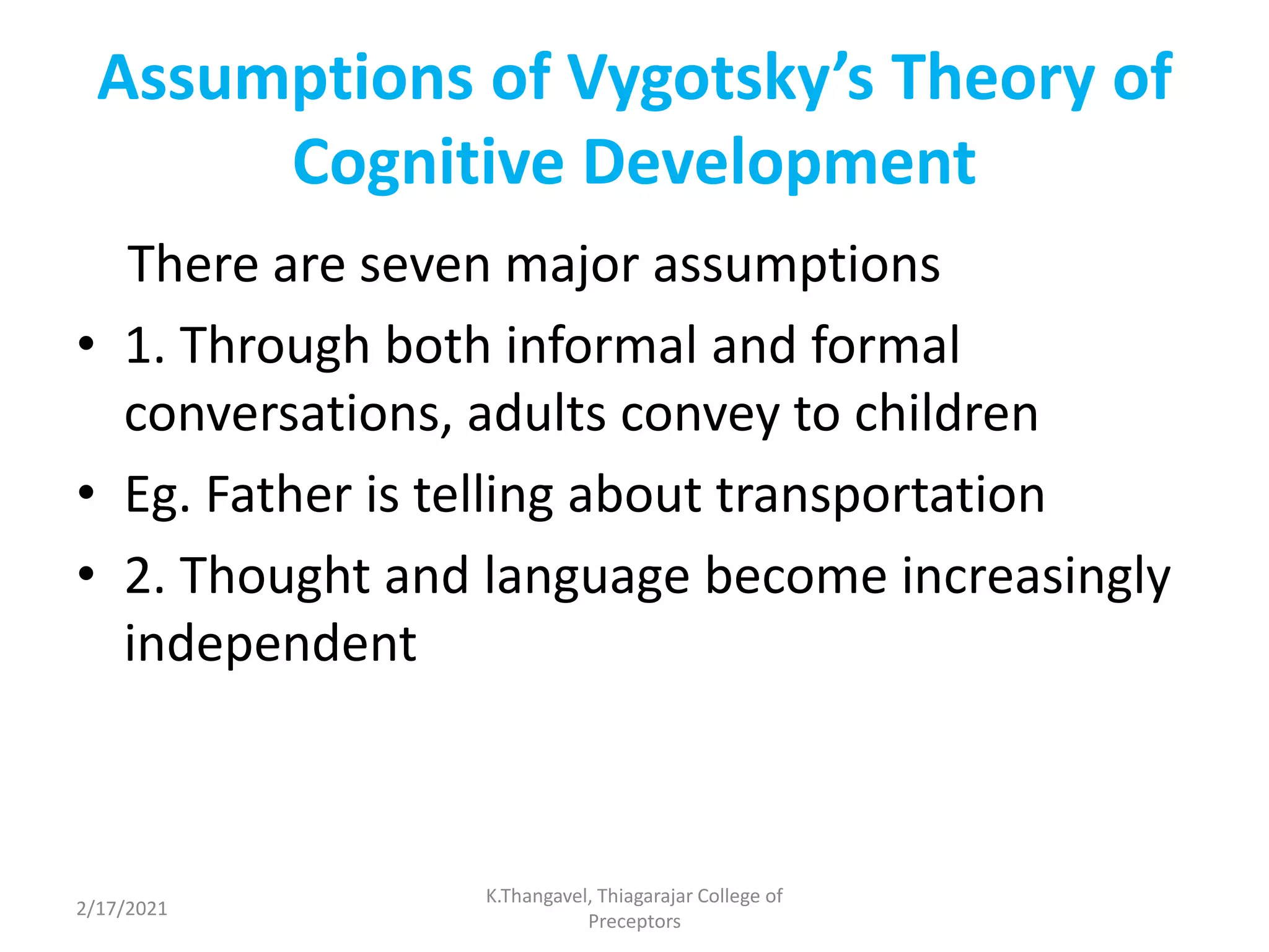 VYGOTSKY'S THEORY OF COGNITIVE DEVELOPMENT | PPTX