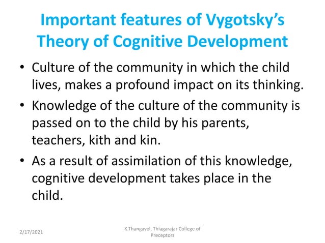 VYGOTSKY'S THEORY OF COGNITIVE DEVELOPMENT | PPTX | Education