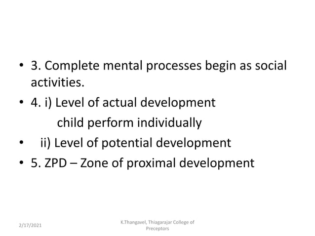 VYGOTSKY'S THEORY OF COGNITIVE DEVELOPMENT | PPTX | Education