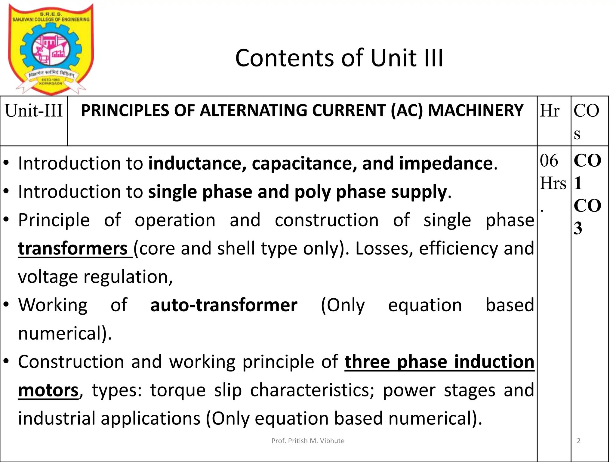 Principles of AC Machines.It include Transformer and Three phase ...