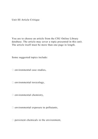 Unit III Article CritiqueYou are to choose an article .docx