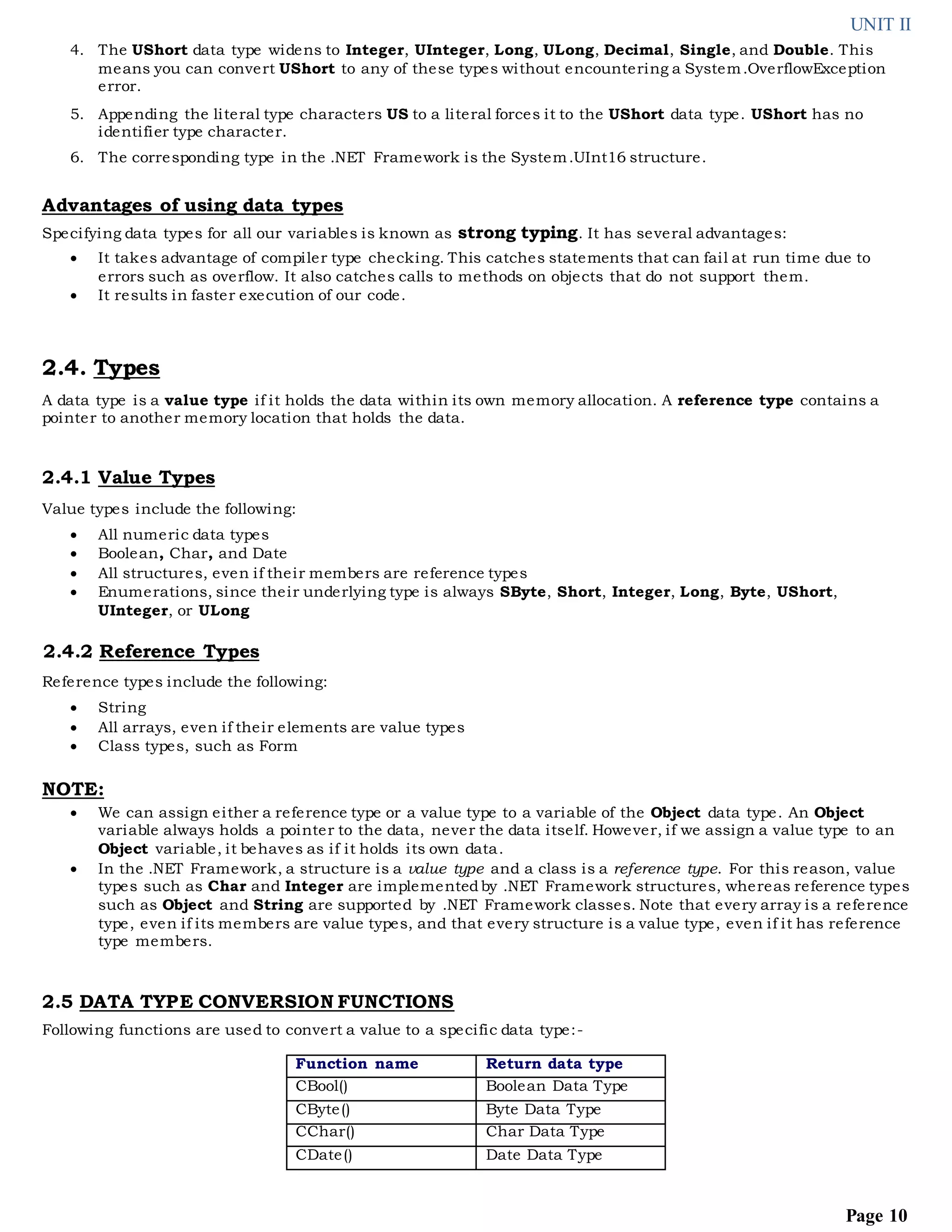 UNIT-II VISUAL BASIC.NET | BCA | DOCX