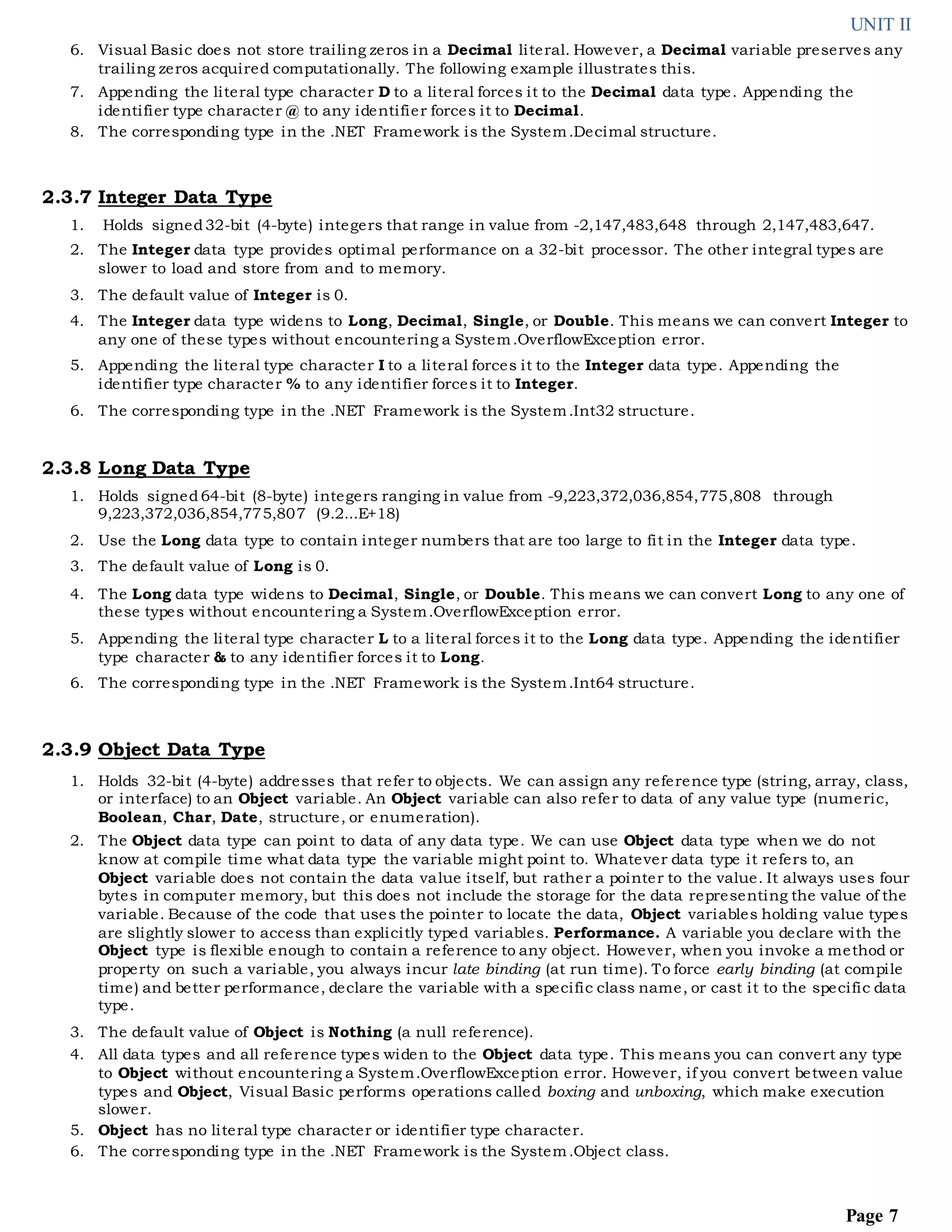 UNIT-II VISUAL BASIC.NET | BCA | DOCX