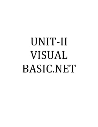 UNIT-II VISUAL BASIC.NET | BCA | DOCX