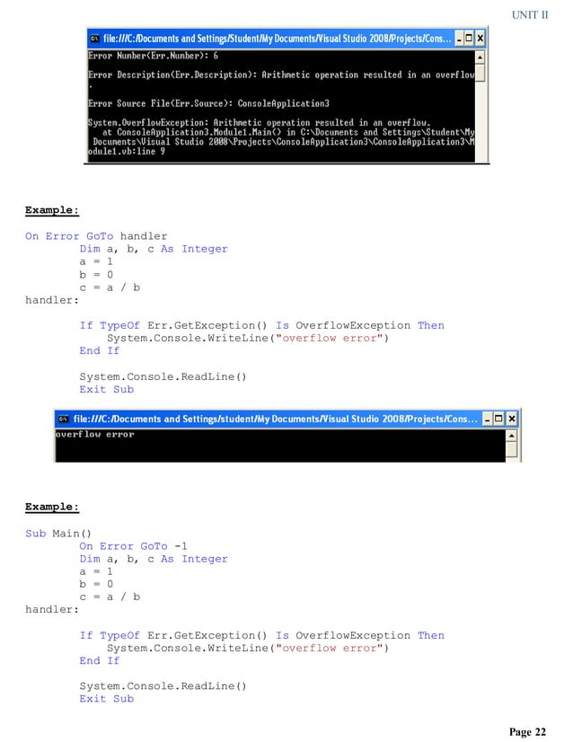 UNIT-II VISUAL BASIC.NET | BCA | DOCX