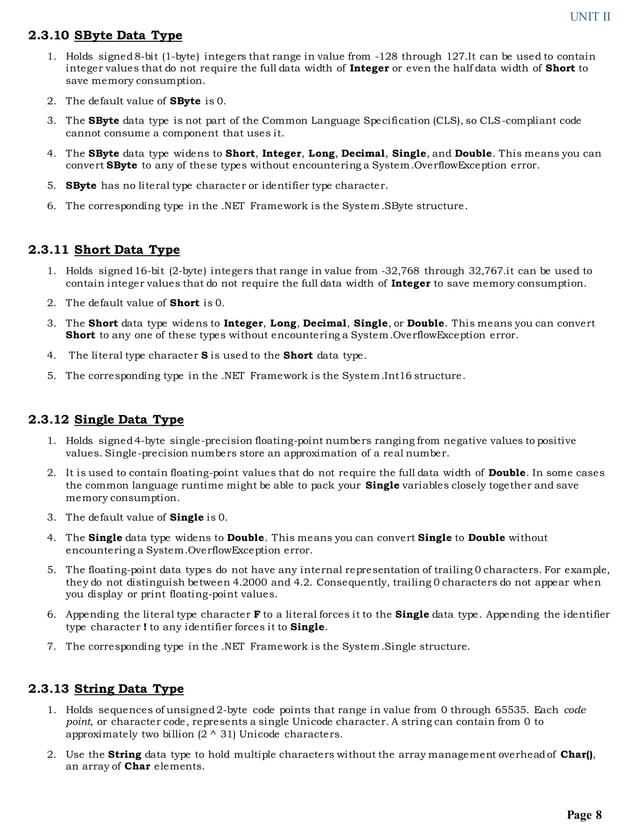 UNIT-II VISUAL BASIC.NET | BCA | DOCX