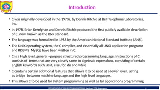 Unit II Introduction to C programming ppts | PPTX