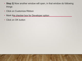 Unit ii introduction to vba | PPT