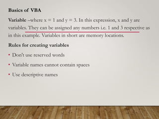 Unit ii introduction to vba | PPT