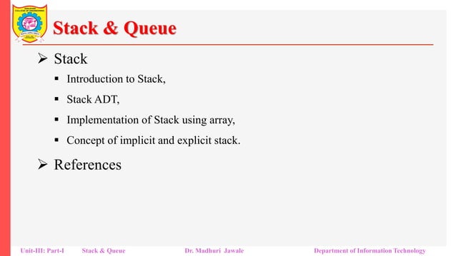 Introduction To Stack Stack Adt Implementation Of Stack Using Array