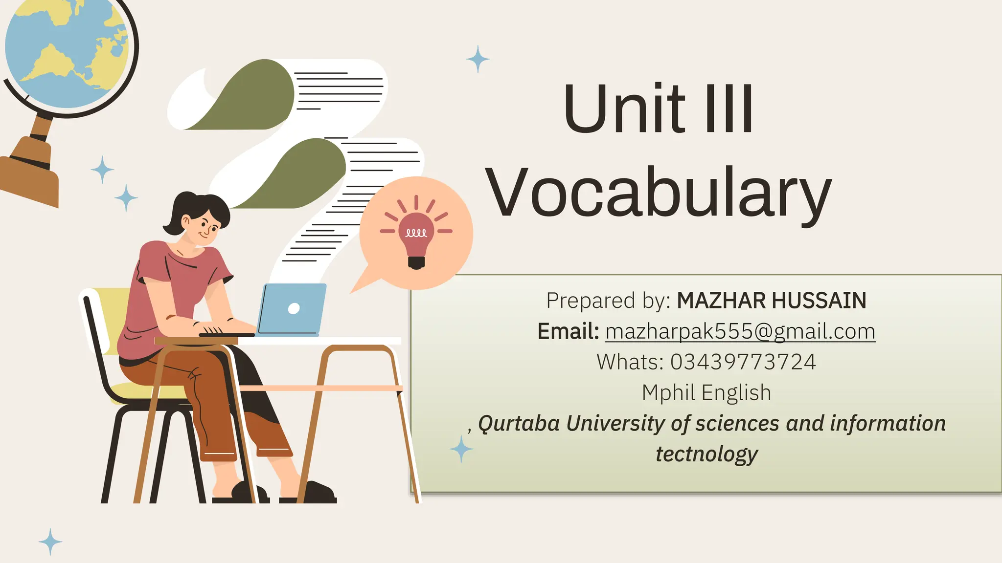 Complete grammar UNIT III Vocabulary with example | PPTX