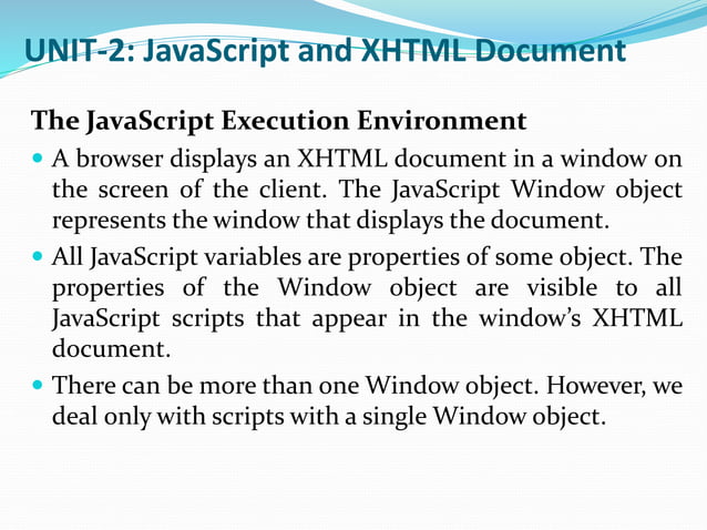 Unit Ii Java Script And Xhtml Documents And Dynamic Documents With