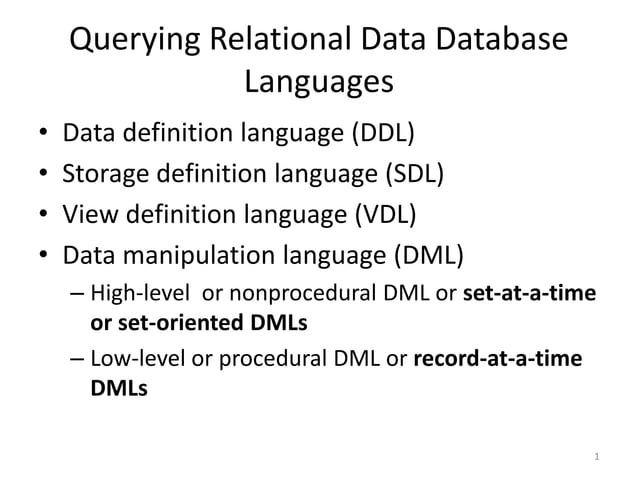 UNIT II Lecture 3 Querying Relational Data Database Languages.pptx