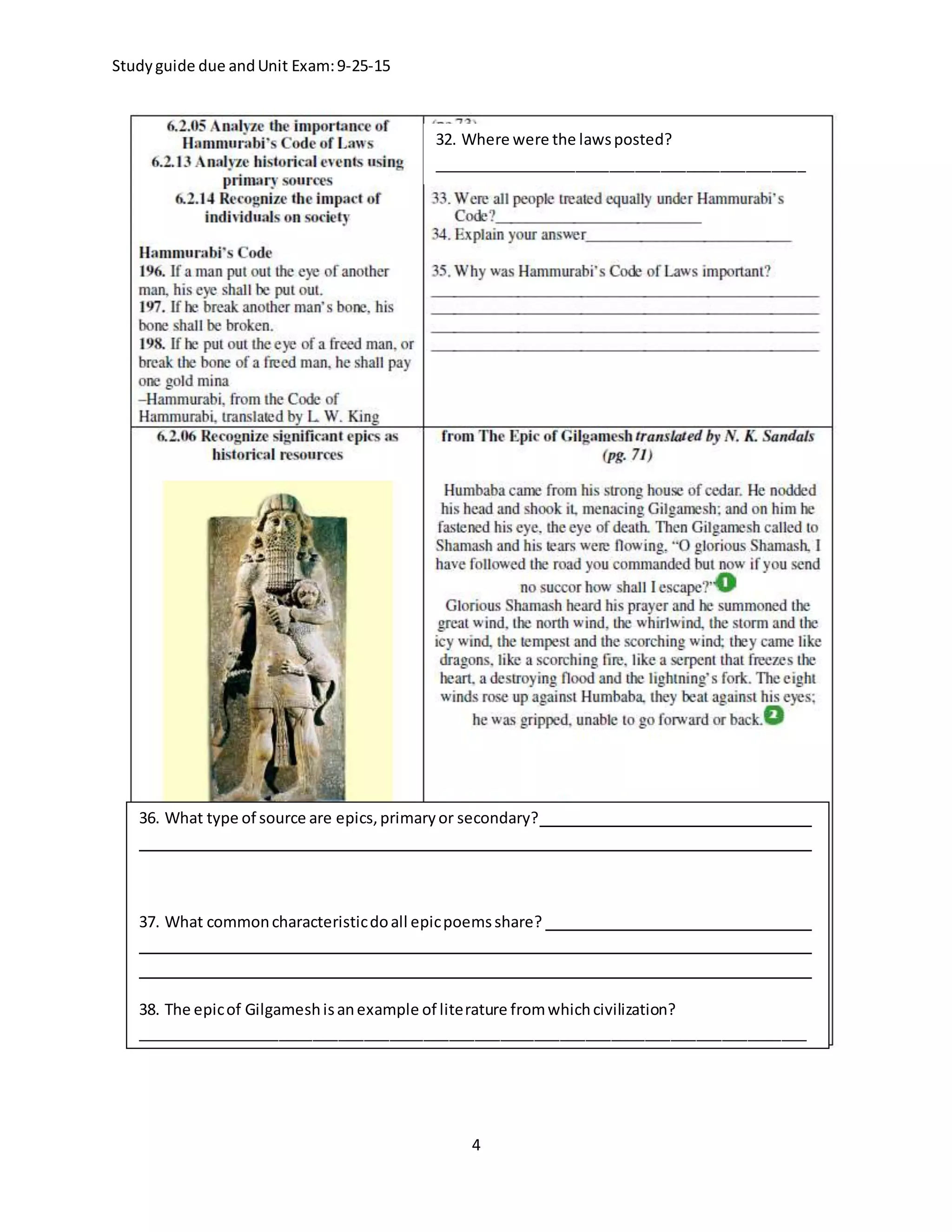 Unit II: mesopotamia study guide | DOCX