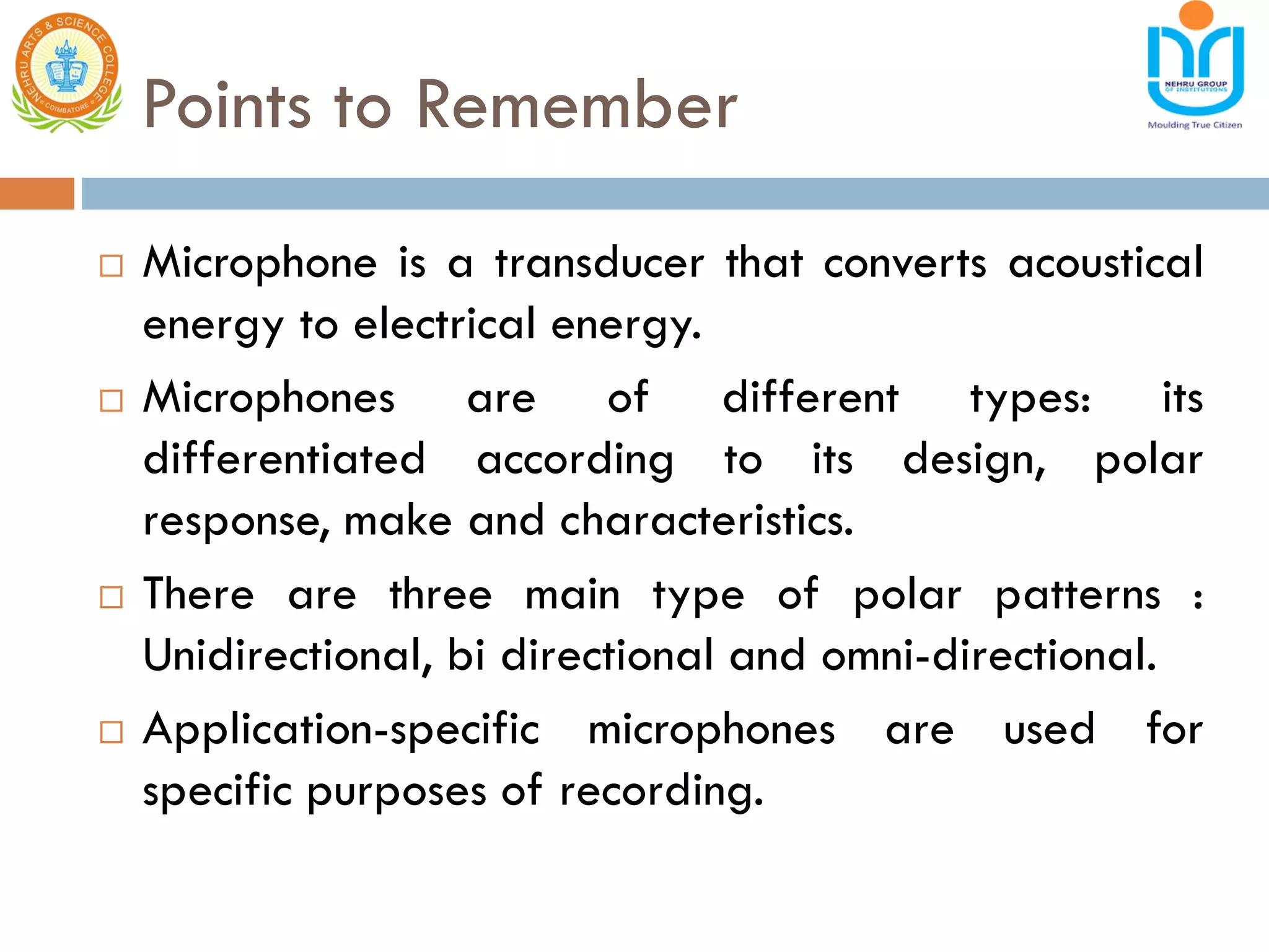 Microphones-Type, Characteristics, design, Applications, techniques, Patterns | PDF