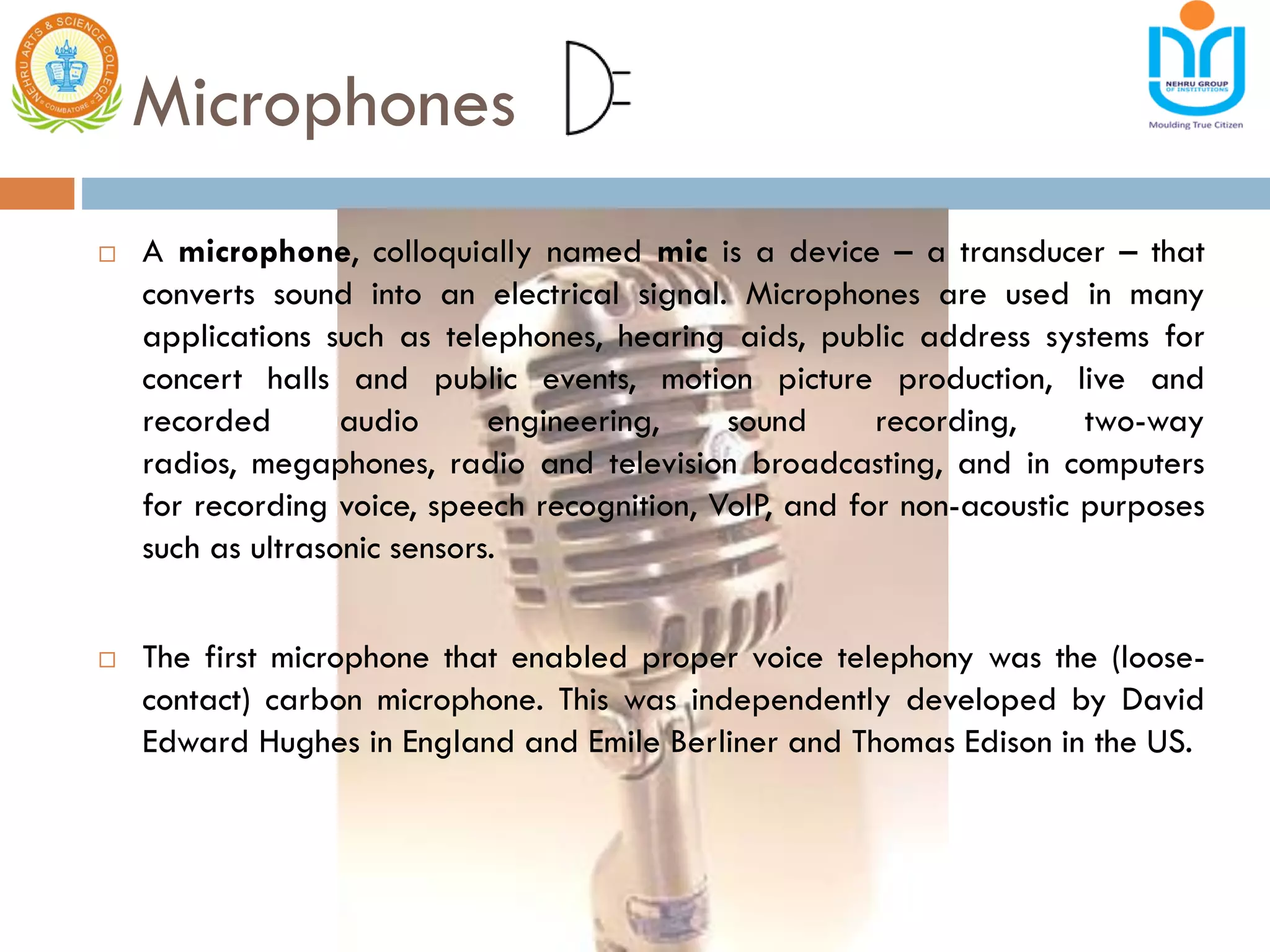 Microphones-Type, Characteristics, design, Applications, techniques, Patterns | PDF