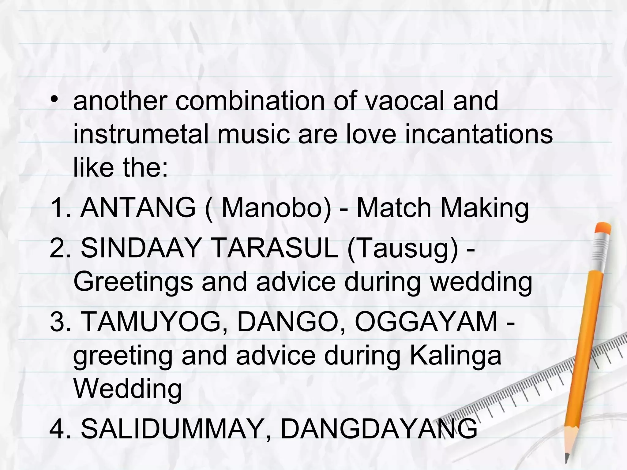 Unit ii music of the cordillera, mindoro, palawan and the visayas | PPT