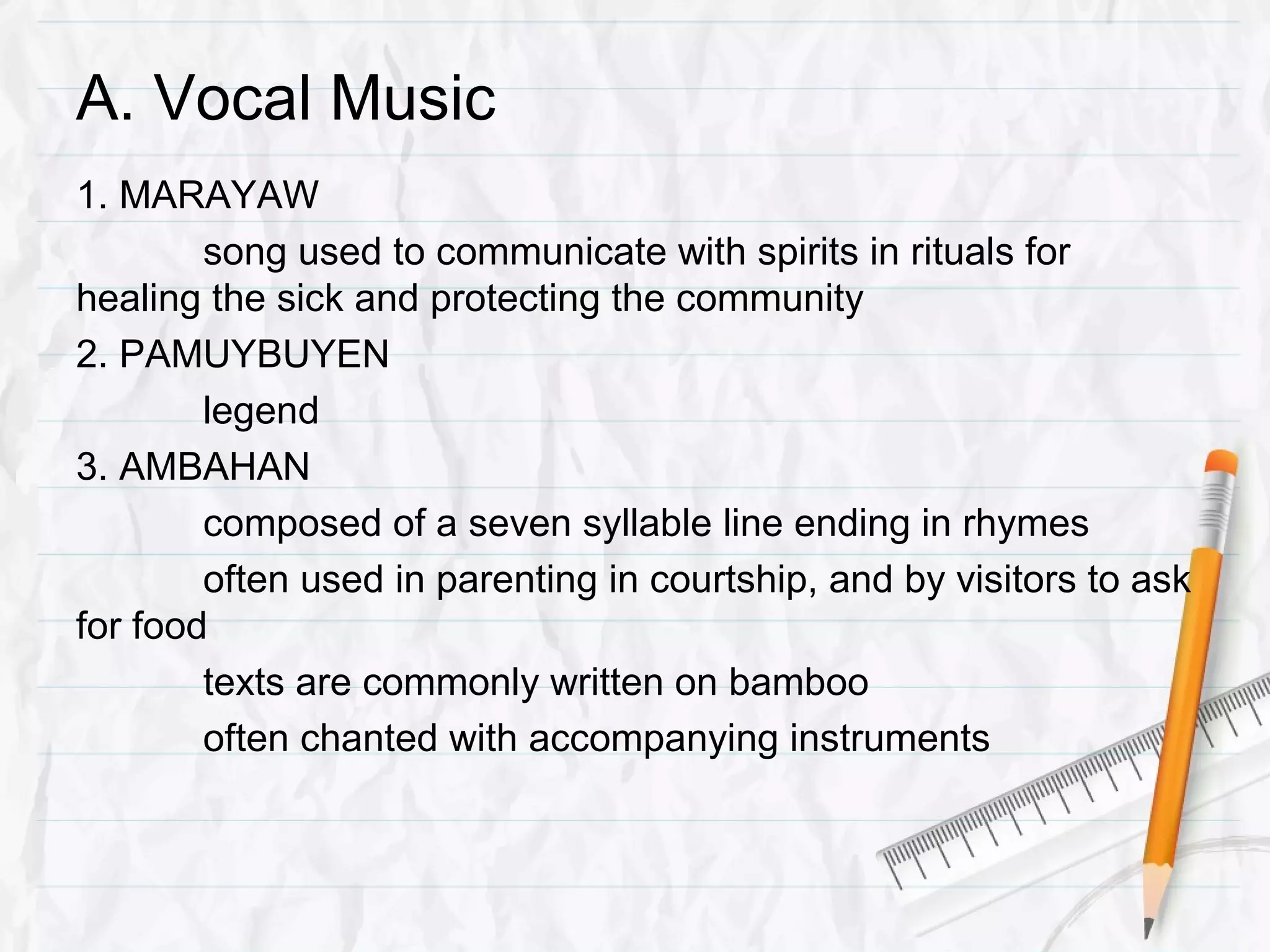 Unit ii music of the cordillera, mindoro, palawan and the visayas | PPT