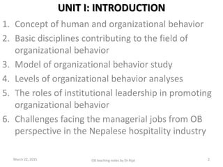 Unit I Introduction to OB | PPTX