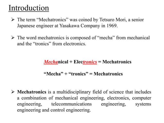 Introduction to Mechatronics | PPTX | Robotics | Technology & Computing