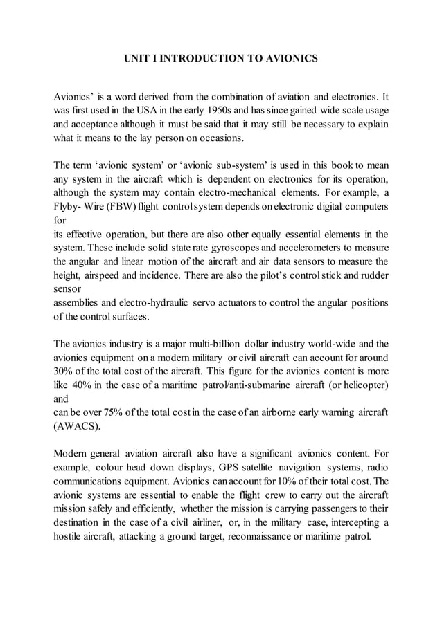 Unit i introduction to avionics | PDF