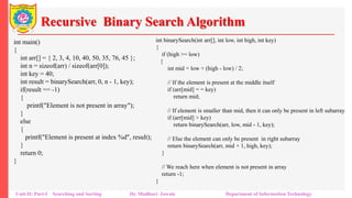 Searching and Sorting Unit II Part I.pptx | Search | Internet