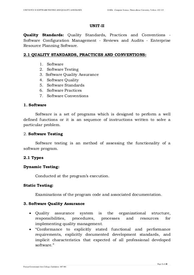 Unit II Software Testing and Quality Assurance