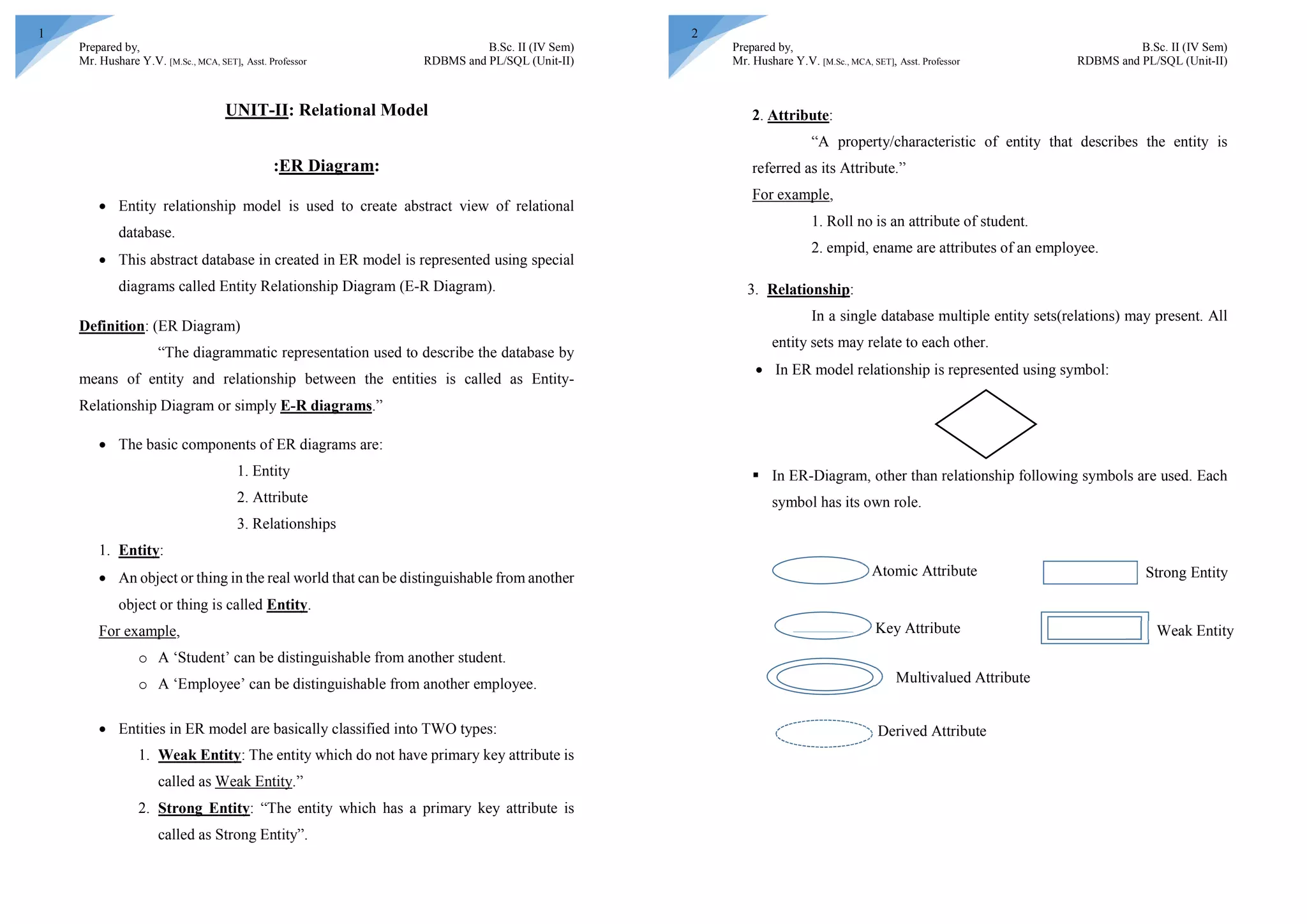 Bsc Ii Iv Sem Rdbms And Plsql Unit 2 Relational Model Pdf