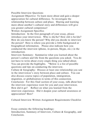 Unit II Scholarly ActivityCultural InterviewPick a person to i.docx